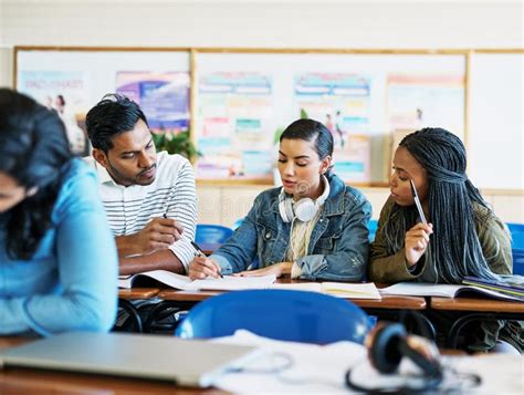 People Students And Classroom For Group Assignment With Education On