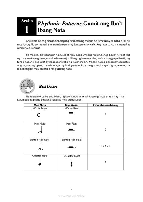 Music 5 Modyul 2 Rhythmic Patterns Gamit Ang Ibat Ibang Nota 5