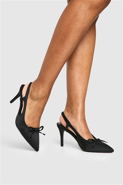 Black Wide Fit Bow Slingback Court Shoes Boohoo