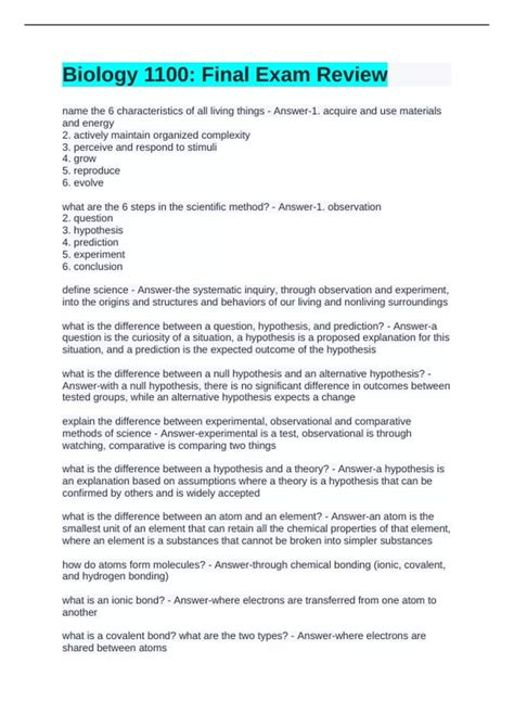 Biology 1100 Final Exam Questions And Answers Biology 1100 Stuvia Us
