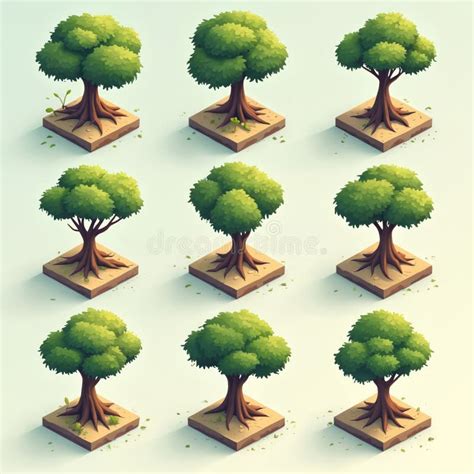 Isometric Collection Shows Detailed Mangrove Trees With Intricate Root