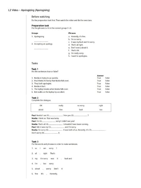 Apologizing Worksheet Pdf