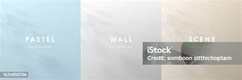 파스텔 색상 벽 3d 배경에 창 조명과 나뭇잎 그림자 오버레이 세트 파란색 흰색 회색 및 베이지 색의 추상적인 최소 장면 배너 제품 디자인 3d 스튜디오 룸 벡터 Eps10