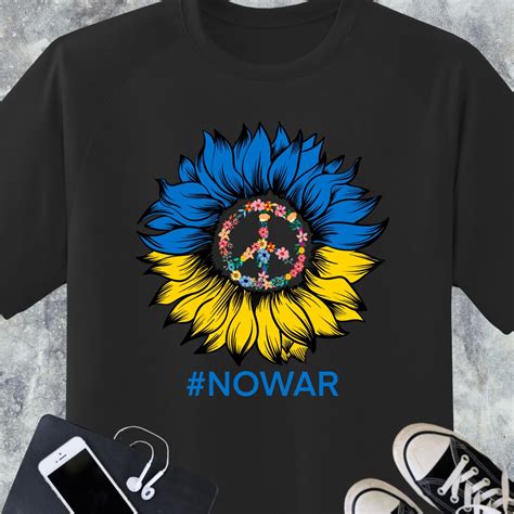 Ukrainian Sunflower Peace Symbol Tee Stand For Ukraine Puck Futon