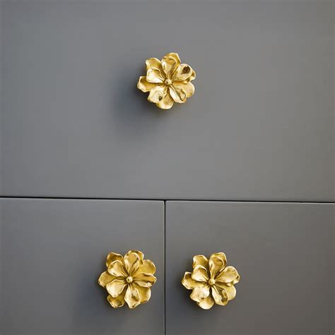 Solid Brass Flower Knobs Unique Drawer Knob Gold Cabinet Knob Drawer Pull Art Deco Dresser Knob