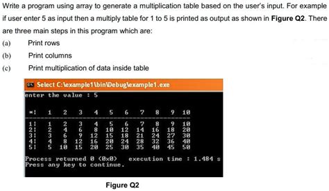 Write A Program Using Array To Generate A Multiplication Table Based On