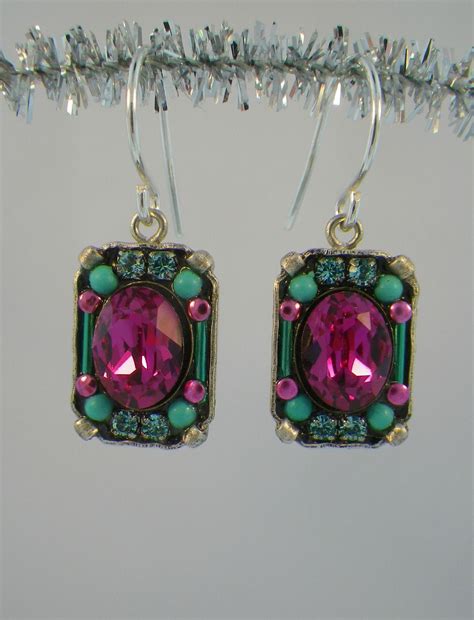 Pink Swarovski Crystal And Turquoise Colored Beaded Earrings Pink