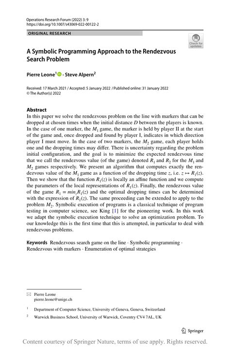 Pdf A Symbolic Programming Approach To The Rendezvous Search Problem