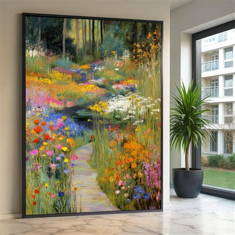 Vibrant Wildflower Pathway Canvas Colorful Garden Landscape Wall Art