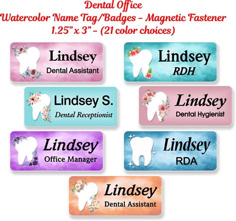 Dental Name Tag Name Badge Personalized Custom Id Tag Dental Hygienist Dental Assistant