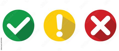 Set Of Flat Round X Mark Exclamation Point Check Mark Icons Buttons With Shadow Isolated On