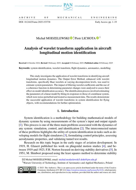 Pdf Analysis Of Wavelet Transform Application In Aircraft Longitudinal Motion Identification