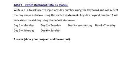 solved task 4 switch statement total 10 marks write a