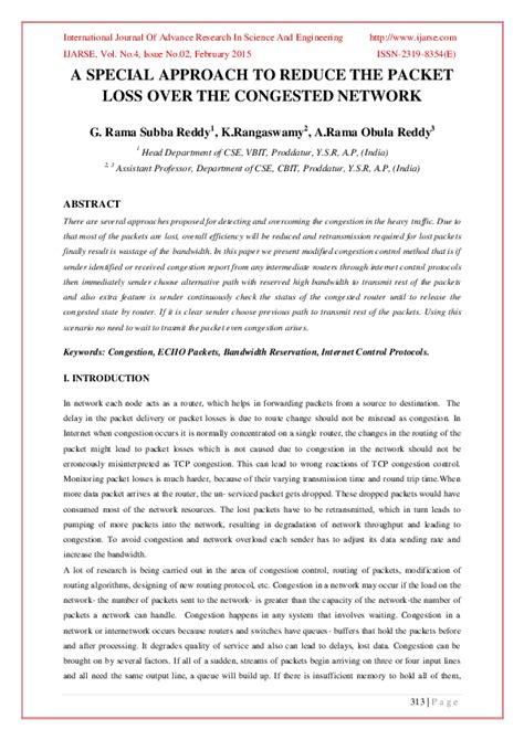 pdf a special approach to reduce the packet loss over the congested network