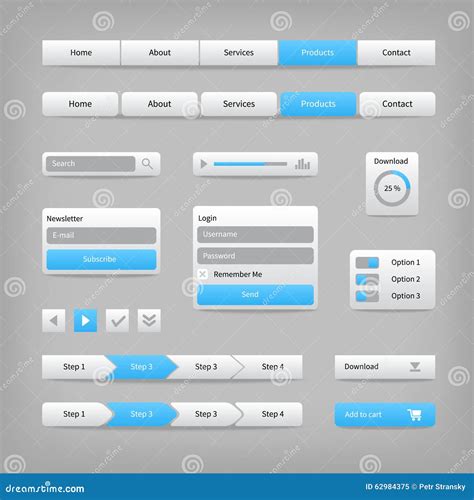 Web Site Elements With Blue Buttons Navigation On Stock Vector Illustration Of Icon Gray