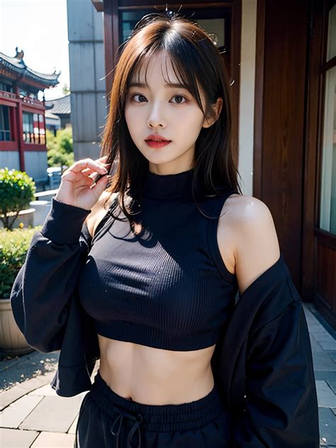 A Woman In A Black Top And Black Pants Posing For A Picture Seaart Ai