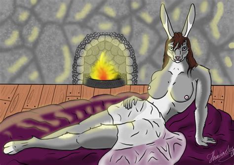 Rule 34 Bed Bed Sheet Bedding Breasts Feet Fire Hair Lagomorph