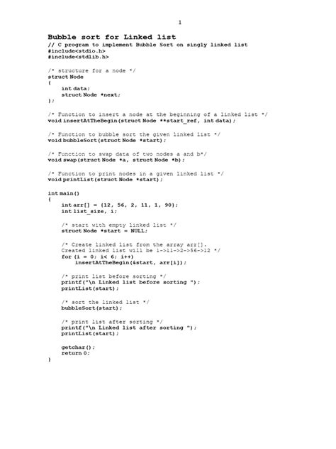 02 Bubble Sort For Linked List Pdf Computer Programming Algorithms And Data Structures
