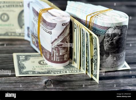 Folded Stack Egypt Money Banknote Bills Of 100 And 50 Egp Le One