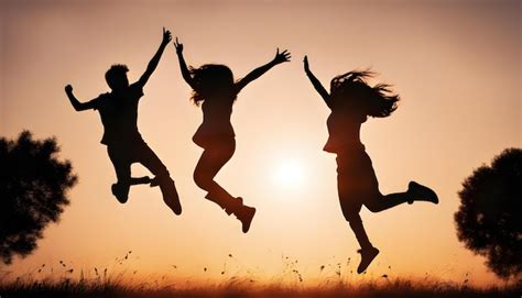 Premium Photo Three Girls Jumping In The Air With The Sun Behind Them
