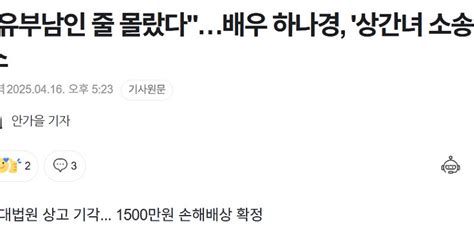 유부남인 줄 몰랐다 배우 하나경 상간녀 소송서 최종 패소 에펨코리아