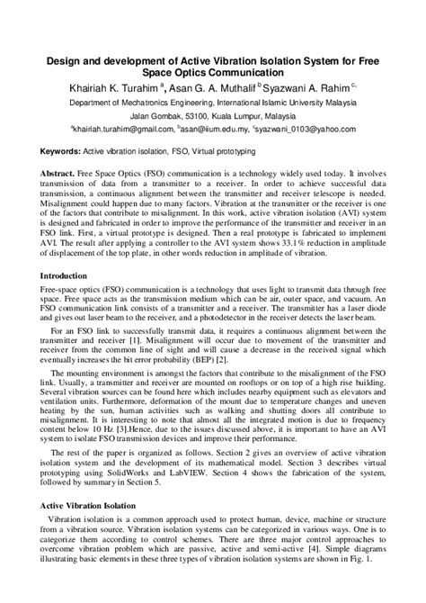 Pdf Design And Development Of Active Vibration Isolation System For Free Space Optics