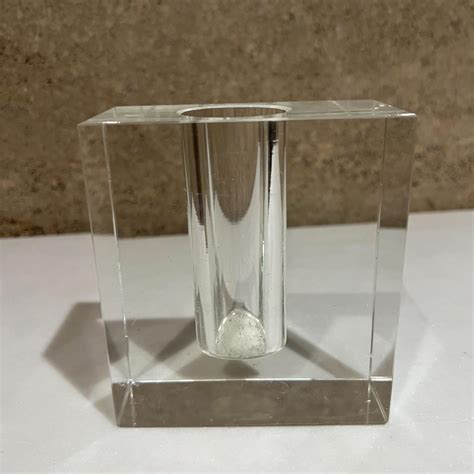 1970s Modernist Sophisticated Bud Vase Clear Glass Rectangular Block For Sale At 1stdibs