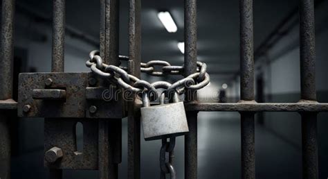 Locked Prison Bars With Heavy Chain And Padlock Stock Illustration