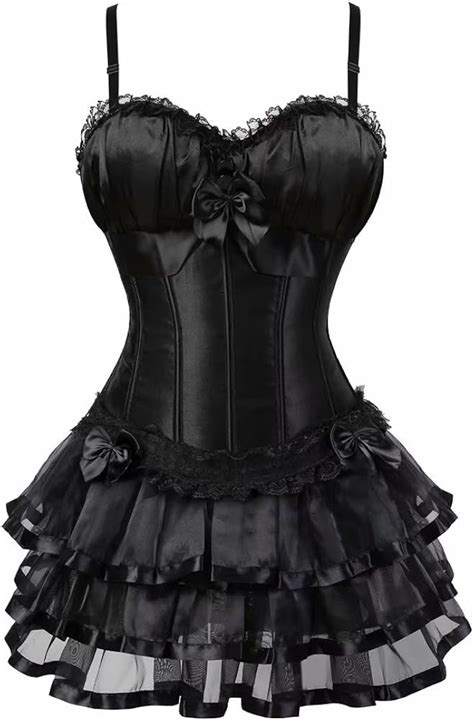 Damen Vollbrust Sexy Corsage Kleid Kurz Korsett Mit Träger Strapse