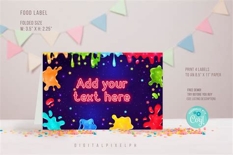 Editable Slime Party Food Label Slime Party Birthday Party Food Tent