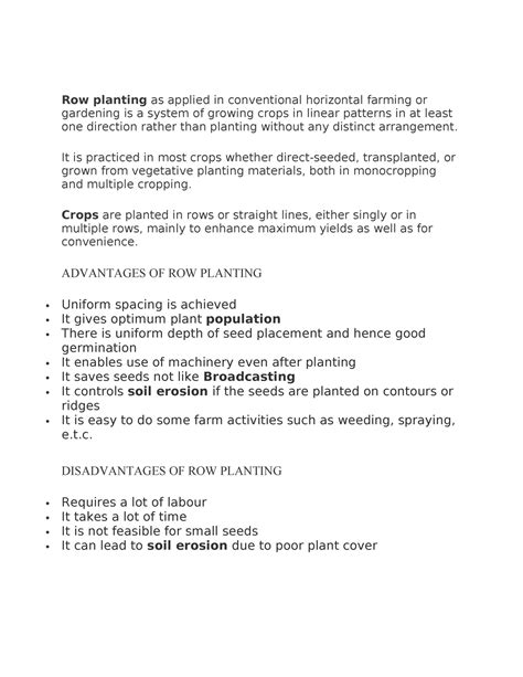 Advantages Of Row Planting Row Planting As Applied In Conventional