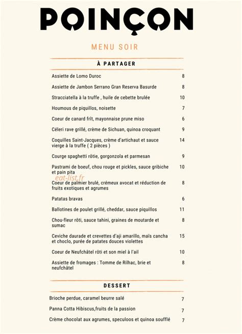 Poinçon à Paris 14 Menu Et Photos
