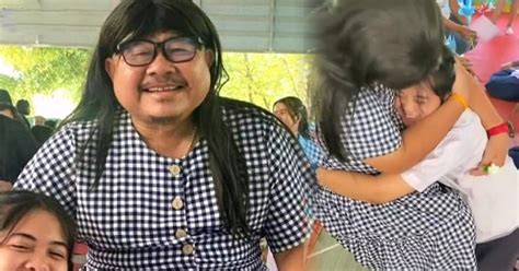 내 딸 기죽을까봐학교 행사에 여장하고 온 아빠