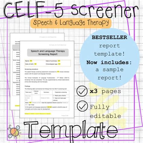 Celf 5 Screener Assessment Report Template Speech And Language