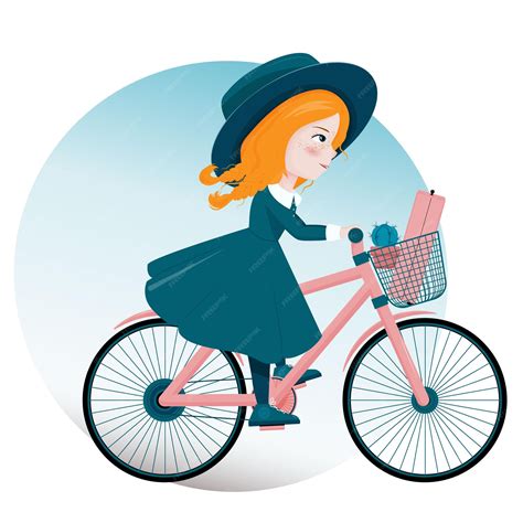 Premium Vector A Girl On A Bicycle With A Suitcase And Books