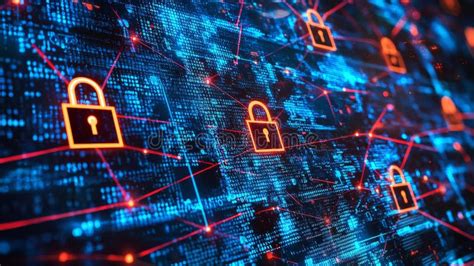 The Falling Binary Code And Alarm Icons Represent A Data Breach In Progress With The Leak Of