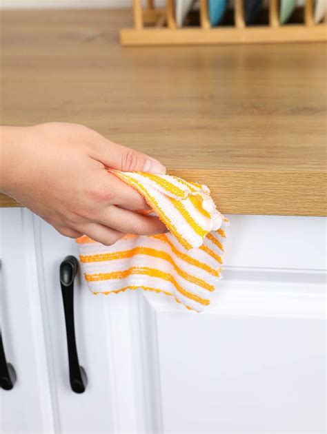 3ชิ้น ผ้าเช็ดทำความสะอาดลายทาง แบบสุ่ม ผ้าเช็ดทำความสะอาดโพลีเอสเตอร์สมัยใหม่สำหรับใช้ในครัว