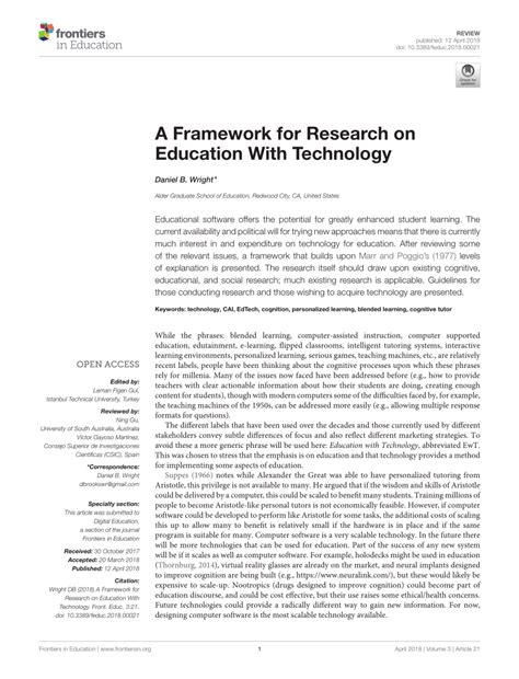 Pdf A Framework For Research On Education With Technology