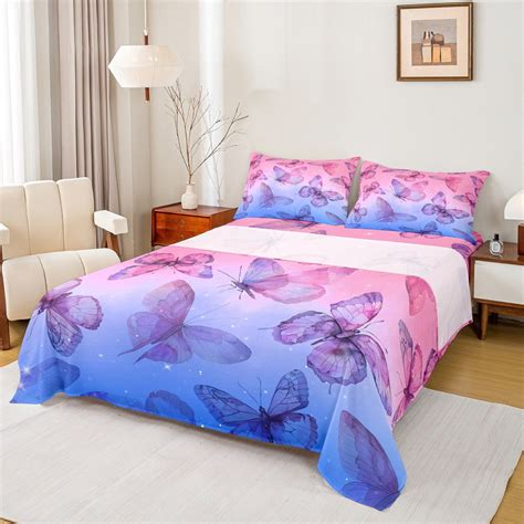 Jejeloiu Kawaii Butterfly Twin Sheet Sets Galaxy Starry Night Twin