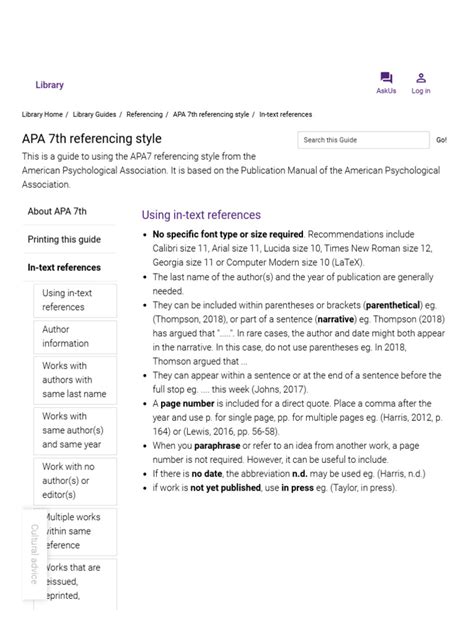 In Text References Apa 7th Referencing Style Library Guides At