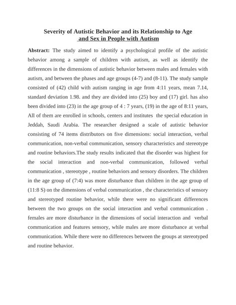 Pdf Severity Of Autistic Behavior And Its Relationship To Age And Sex