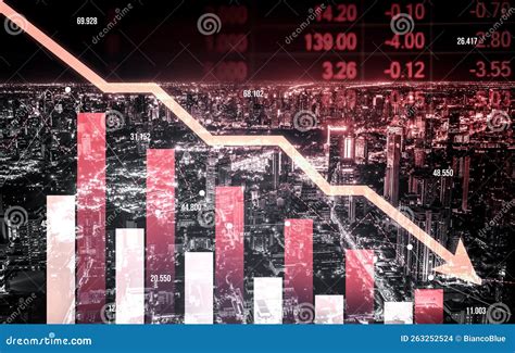 Economic Crisis Concept Graphs Falling Down With Modernistic Urban