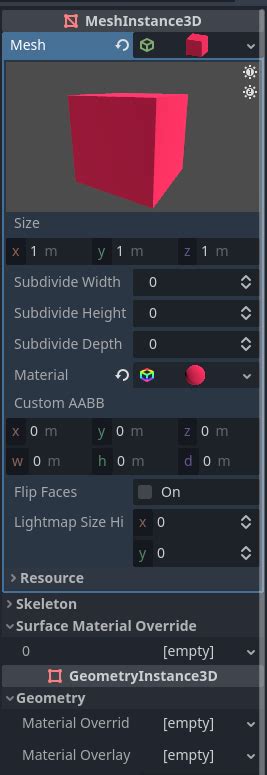 only display geometryinstance3d s material override overlay properties