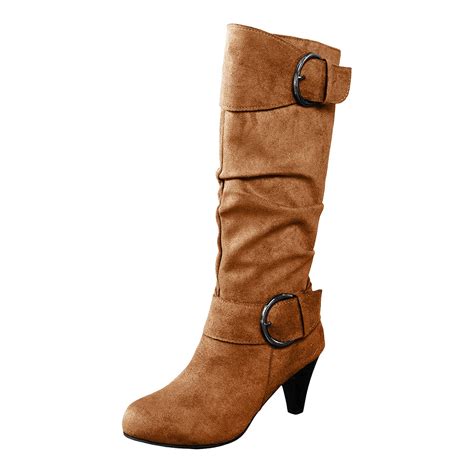 Ylyl Fall Boots Women Knee High Wide Calf Chunky Stacked Low Block