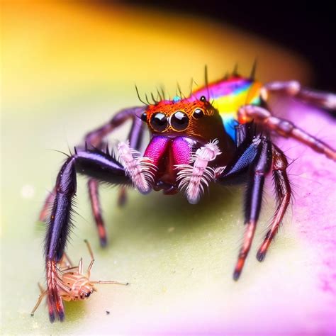 The Gayest Rainbow Jumping Spider Captured In Its Native Habitat