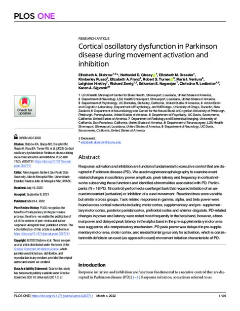 Pdf Cortical Oscillatory Dysfunction In Parkinson Disease During Movement Activation And