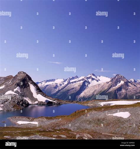 Mountain Peaks Glaciers And A Tarn In The Purcell Mountains In Bugaboo