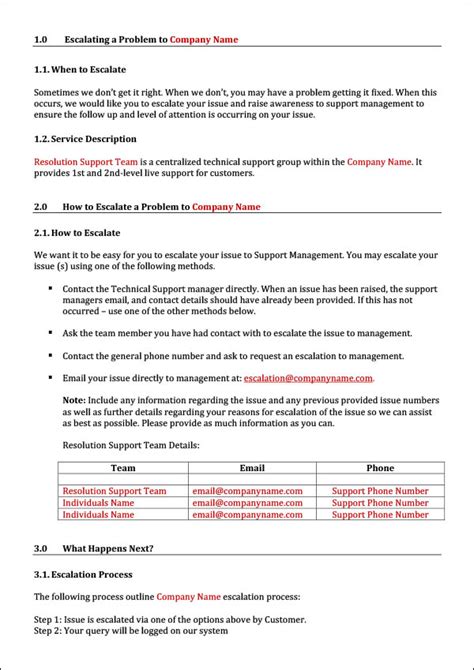 Customer Service Escalation Process Template