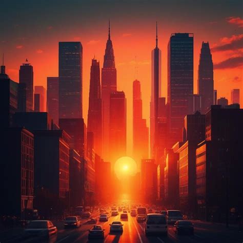 Premium Ai Image City Sunset