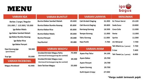 Menu At Iga Bagus Restaurant Jakarta